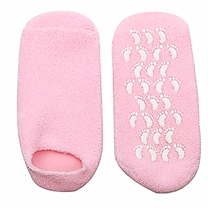 NENB Moisturizing Socks with Spa Quality Gel for Dry Cracked Heels and Toes Get Itchy Feet Relief With an Overnight Treatment of Soothing Lavender and Essential Oils (Pink Color with Floor Grips)