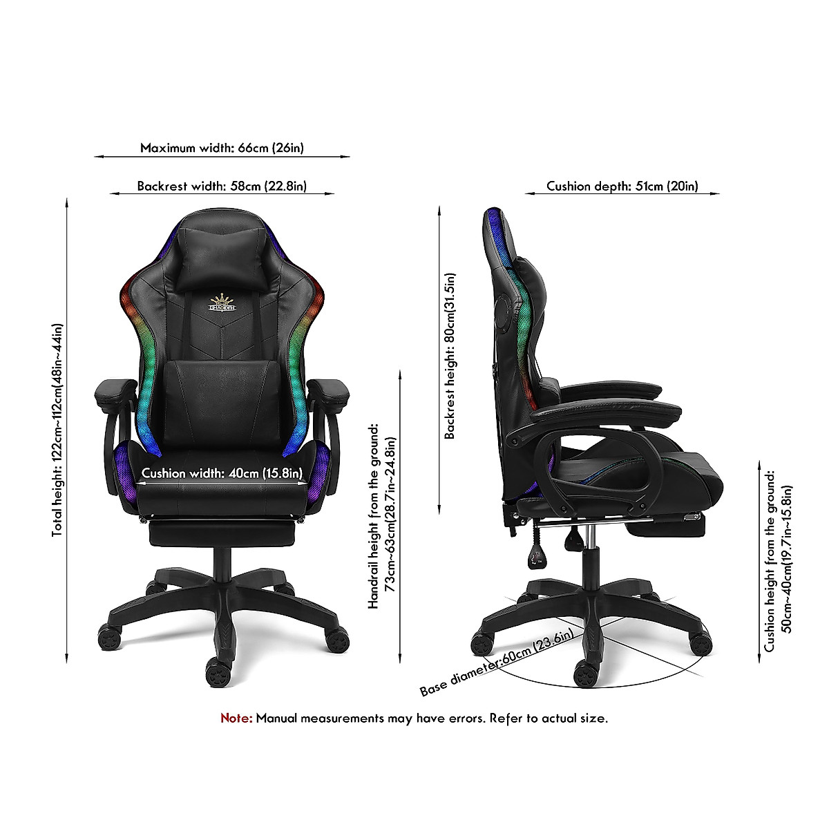 Gaming Chair with LED Lights and Speakers, Ergonomic Pro Video Game Chair with Massage and Footrest, for Adults, Teens, and Kids - Perfect for Gaming, Office, and Working. (Black)