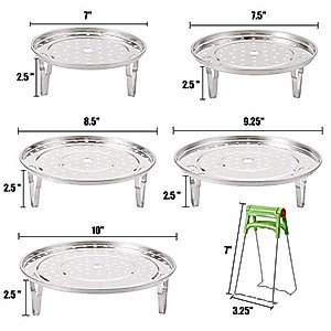 Yesland 5 Sizes 304 Stainless Steel Steamer Rack, Pressure Cooker Canner Rack & Cooling Rack with Detachable Legs, Round Pot Steaming Tray for Baking Cooking Steaming(7'' 7.5'' 8.5'' 9.25'' 10'')