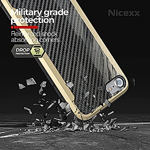 Nicexx Designed for iPhone 7 Case/Designed for iPhone 8 Case/Designed for iPhone SE 2020 Case with Carbon Fiber Pattern, 12ft. Drop Tested, Wireless Charging Compatible - Gold
