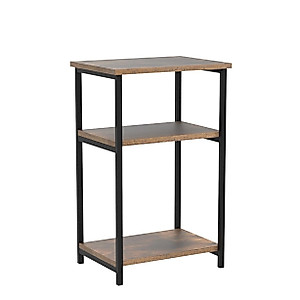 Furinno Just 3-Tier Metal Frame End Table with Storage Shelves, 2-Pack, Amber Pine