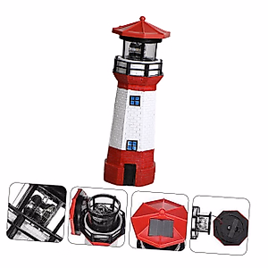Abaodam 1Pc Solar Rotating Light Patio Lamps Outdoor Outside Patio Light Outdoor Patio lamp Garden Lighthouse Rotating Lighthouse Light Outdoor LED Solar Lights Revolving Light Shine Resin