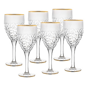 Barski Goblet - Wine Glass - Water Glass - Crystal - Set of 6 Stemmed Glasses - Glass is designed With with Frosted Border and Gold Rim - 11 oz Made in Europe -