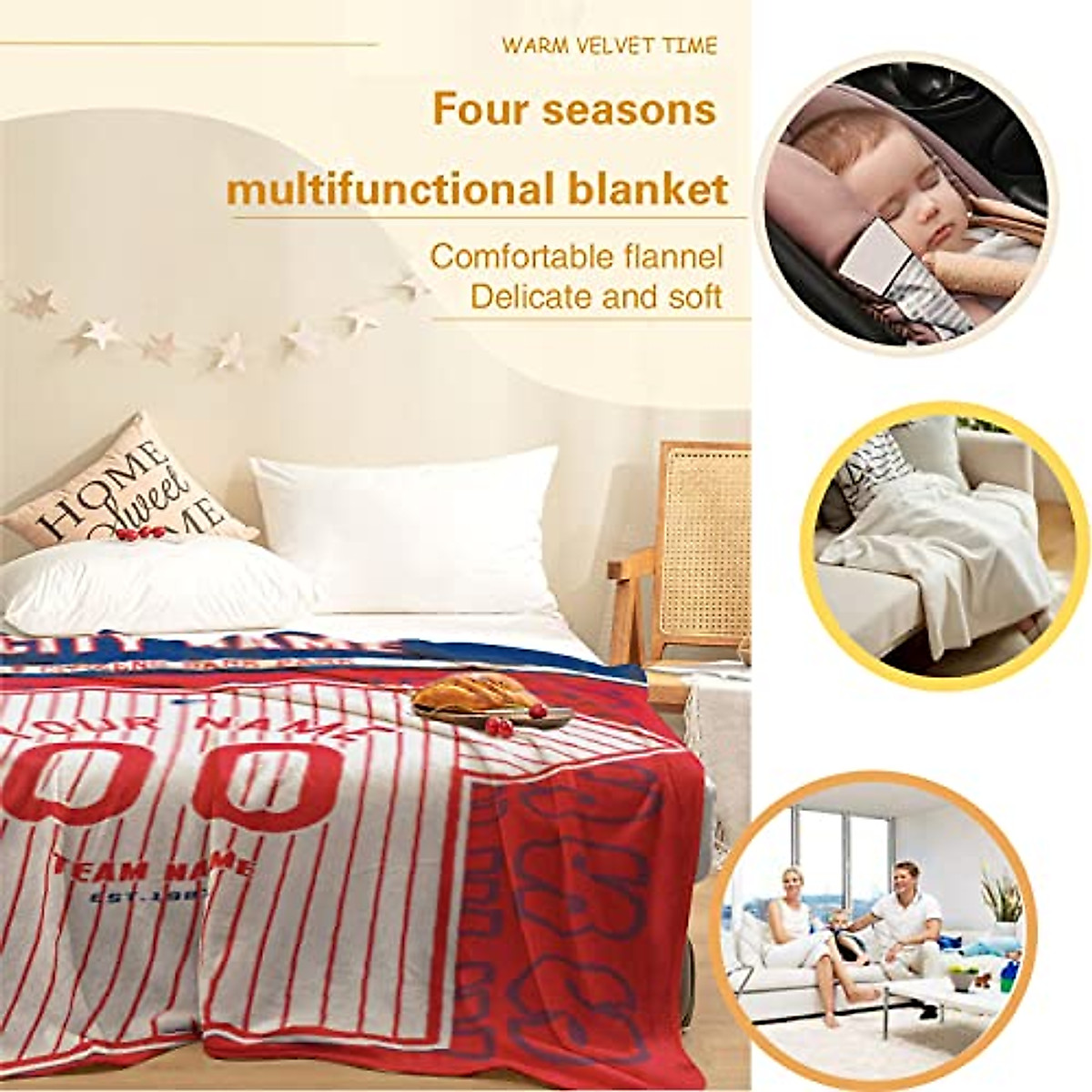 AARONIE 50"x60", Custom Phillies Throw Blanket for Couch Sofa Bed, Personalized MBL Philadelphia Phila Baseball Blanket and Throw, Phillies Gifts for Men