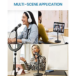 Moukey Desk Mic Stand with Non-Slip Mic Clip Adjustable Table Top Microphone Stand with 5/8" Male to 3/8" Female Screw Fits Most Microphone, MMs-2