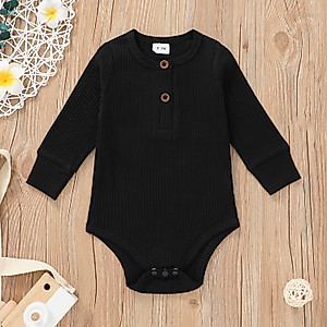 Lala Bear Baby Girl Boy 2 Pack Solid Long Sleeve Romper Bodysuit Clothes Black & White 12-18 Months
