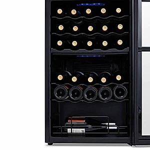Luma Comfort Shadow Series Wine Cooler Refrigerator 33 Bottle Dual Temperature Zones, Freestanding Mirrored Wine Fridge with Double-Layer Tempered Glass Door & Compressor Cooling,Black