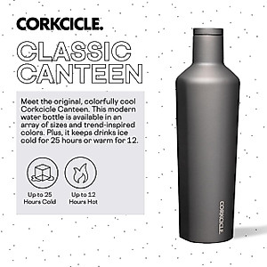 Corkcicle Classic Canteen Insulated Tumbler, Ceramic Slate, 25 oz – Reusable Water Bottle Keeps Beverages Cold for 25 Hours & Hot 12 Hours – Cupholder Friendly Tumbler with Screw-On Cap