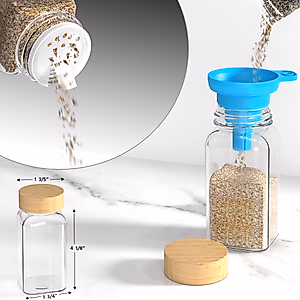 24 Glass Spice Jars with Label, Spice Jar Set with Bamboo Lids 4oz Seasoning Containers Shakers & Spice Labels, Empty Spice Bottles, Kitchen Organization Storage for Cabinet Drawer Decor Essentials