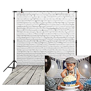 Allenjoy Fabric 5x7FT White Brick Wall with Wooden Floor Photography Backdrops Photo Background for Newborn Baby Photoshoot Photographer Props