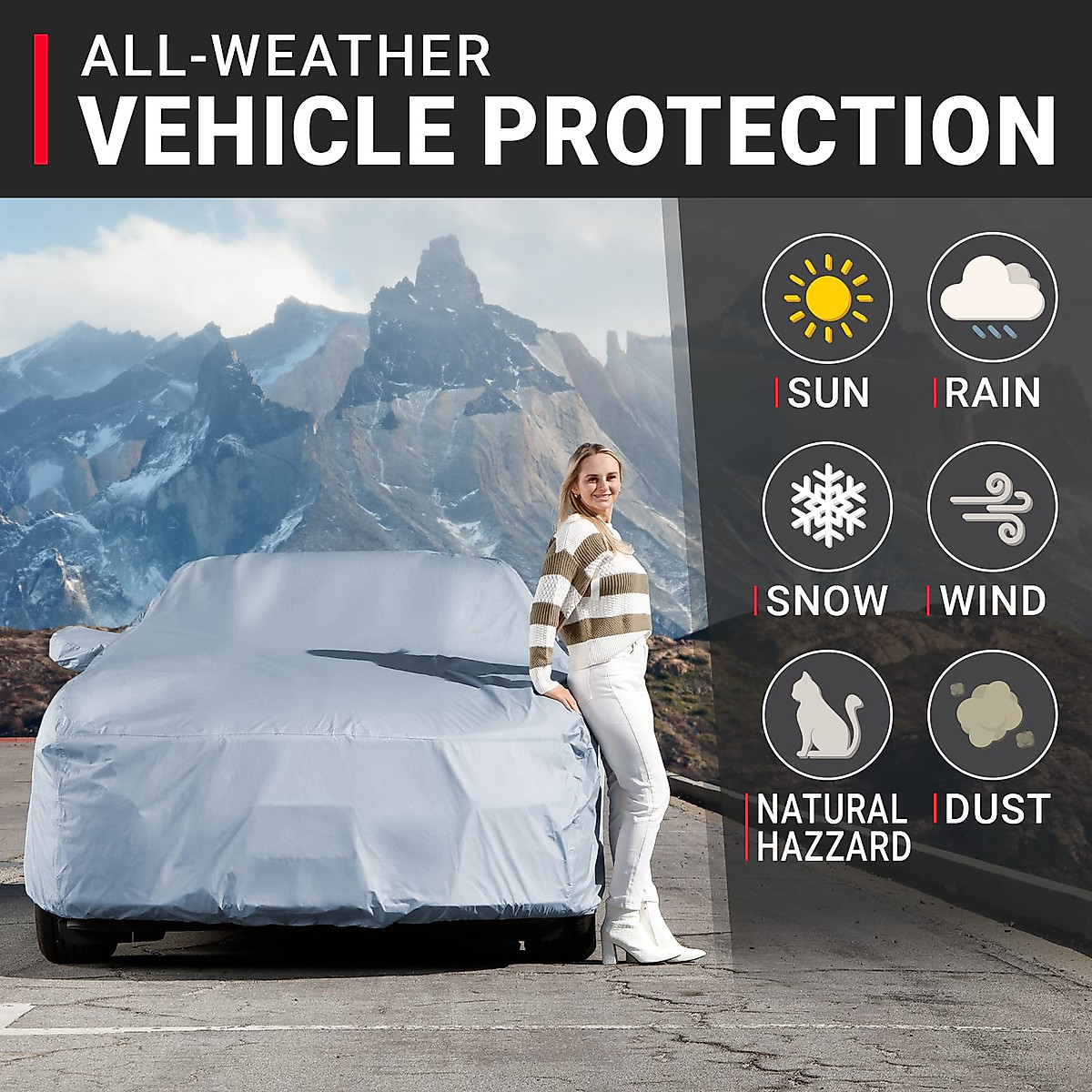 iCarCover 30-Layer Car Cover Waterproof All Weather | Premium Quality Car Covers for Automobiles, Ideal for Indoor and Outdoor Use, Fits Sedan/Coupe (174-178 inch)