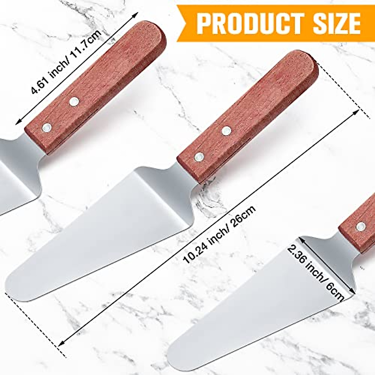 20 Packs Wood Handle Pizza Pie Server Stainless Steel Pizza Spatula Server Non Slip Triangular Spade Spatula Easy to Grip Pie Spatula Cutter Pie Knife Cake Serving Utensils for Desserts Pizza Cake