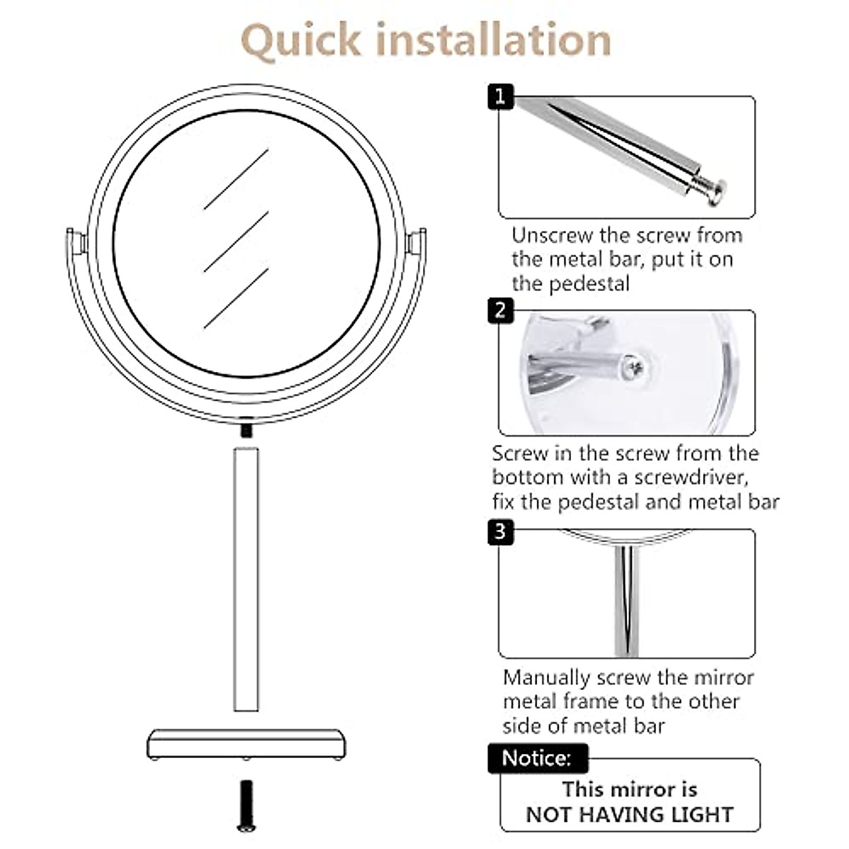 Cheftick Double Sided 1X & 10X Magnifying Makeup Mirror, Tabletop Magnified Vanity Mirror with 360 Degree Swivel for Bathroom or Bedroom, Transparent