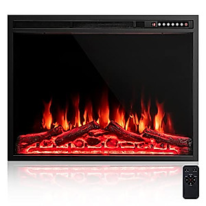 GOFLAME 34 Inch Electric Fireplace Insert, Freestanding & Recessed Ultra Thin Electric Fireplace with 5100 BTU Heat Output, 4 Flame Bed & Flame Colors, Remote Control, Overheat Protection, 750W/1500W