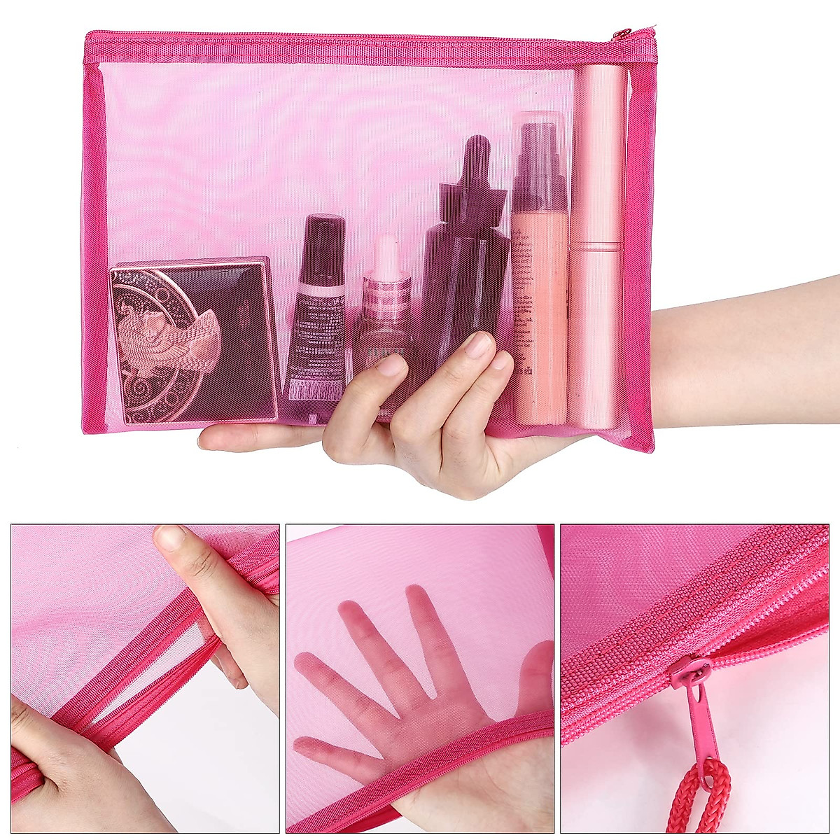 Sinzip 12 Pieces Zipper Nylon Mesh Pouch, Mesh Cosmetic Bags Makeup Bags Pencil Case, Multipurpose Travel Bags for Cosmetic School Office Supplies and Travel Accessories (Multicolored 01, A5)