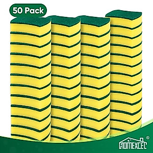 HOMEXCEL Scrub Sponges Kitchen 50 Count, Heavy Duty Dish Sponge for Cleaning, Dual Sided Powerful Scrubbing Sponge for Washing Dishes, Pots, Pans and Surfaces