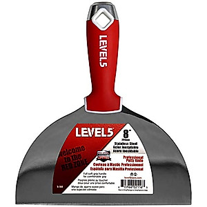 8" Soft-Grip Stainless Steel Drywall Joint Knife - LEVEL5 | Pro-Grade | Comfortable Finishing Hand Tool | Metal Hammer End | Sheetrock Gyprock Plasterboard Mud | 5-144