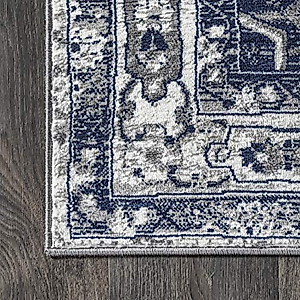 JONATHAN Y MDP106B-8 Modern Persian Vintage Medallion Traditional Indoor Area -Rug Country Easy -Cleaning Bedroom Kitchen Living Room Non Shedding, 8 X 10, Light Grey/Navy