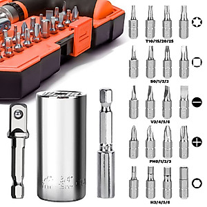 MANWALD Universal Socket Tool Set, Ratcheting T-Handle Screwdriver Set with Power Drill Adapter, Valentines Day Gifts for Him, Women, Dad, Husband, Orange