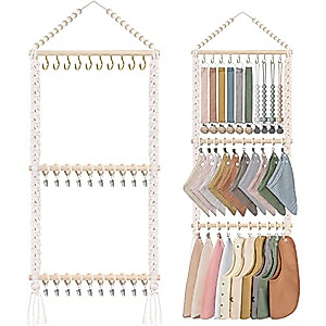 POVETIRE Pacifier Clip Holder Baby Bibs Organizer, Neutral Baby Bandana Drool Bibs Holder - Baby Burp Cloths Organizer Storage Hanging Wall Decor for Nursery Newborn Infant Girls and Boys Room