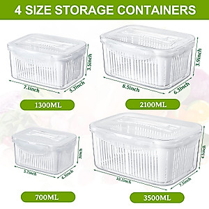 Rtteri 8 Pack Fruit Storage Containers for Fridge Produce Saver Containers for Refrigerator with Drain Colander Plastic Produce Keepers Refrigerator Organizer for Vegetable Berry Salad Lettuce (White)
