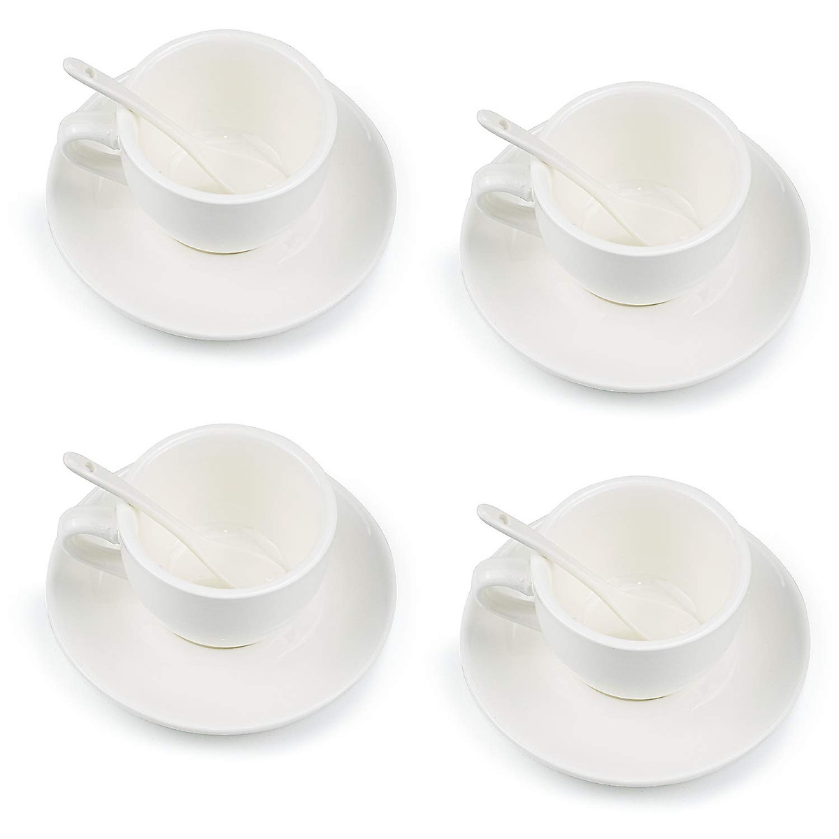 Kingrol 8 Ounces Cappuccino Cups with Saucers & Spoons, Porcelain Tea Cup Set, Set of 6 Coffee Mugs for Latte, Mocha, Cappuccino, and Mulled Drinks