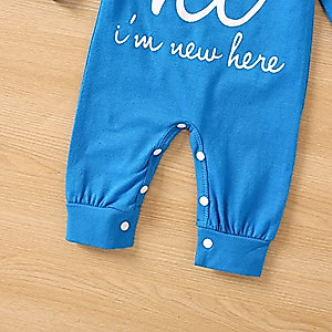 GRNSHTS Newborn Baby Boy Romper Coming Home Outfits Letter Print Bodysuit Jumpsuit+Hat+Gloves 3PCS Clothes Set (Royal Blue, Newborn)