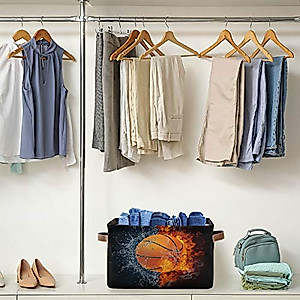 Storage Basket Cube Sport Basketball Fire Large Collapsible Toys Storage Box Bin Laundry Organizer for Closet Shelf Nursery Kids Bedroom,15x11x9.5 in,1 Pack