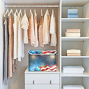 innewgogo Patriotic Usa Flag Storage Bins with Lids for Organizing Storage Bin with Handles Oxford Cloth Storage Cube Box for Bed Room