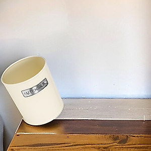 Farmhouse Kitchen Utensil Holder Large Utensil Organizer - Utensils Holders Crock with Sturdy Rustic Farmhouse Countertop Decor, Utensil Storage Caddy Organizer, Off White - 5.5 x 6 Inches