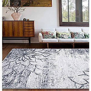 Rugshop Modern Floral Abstract Non Skid (Non Slip) Area Rug 7'10" x 10' Gray