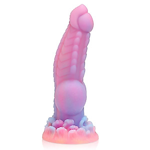 Realistic Dog Dildo, 8.5inch Fantasy Monster Dildos with Knot Luminous Silicone Thick Pink Dildo Anal Toy with Suction Cup for Women Men Couple Strap on Play