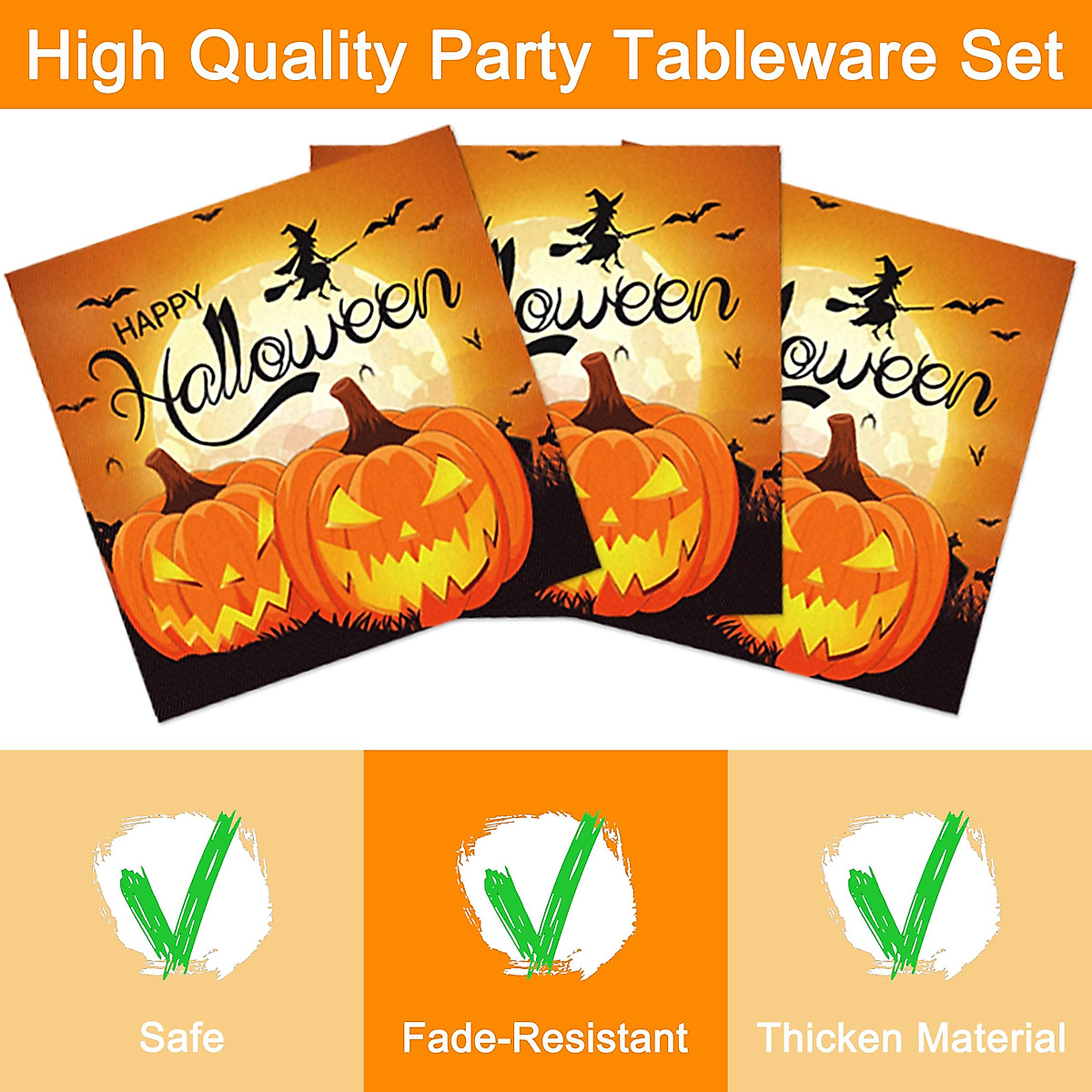 96 Pcs Halloween Pumpkin Paper Plates and Napkins Forks, Disposable Party Dessert Tableware Supplies Decorations Birthday Table Dinnerware Favors Set, Serves 24