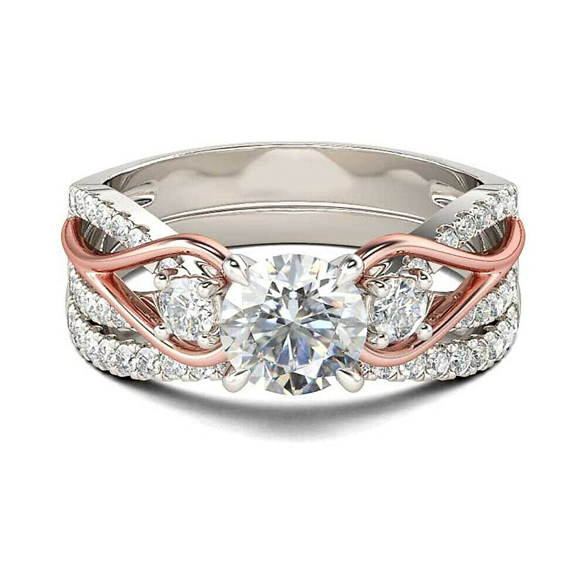 DRISHYA FASHION 2.20 Ct Round Cut Simulated Diamond Engagement Wedding Bridal Ring Set 14k Two Tone Gold Plated Gift For Her (11.5)