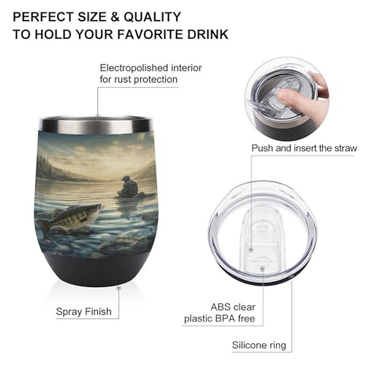 WYUSPGK 304 Stainless Steel Insulated Cup, Lake Fish Fishing Print Smooth Rim, Durable & Reusable - Perfect for Office, Home, And Travel