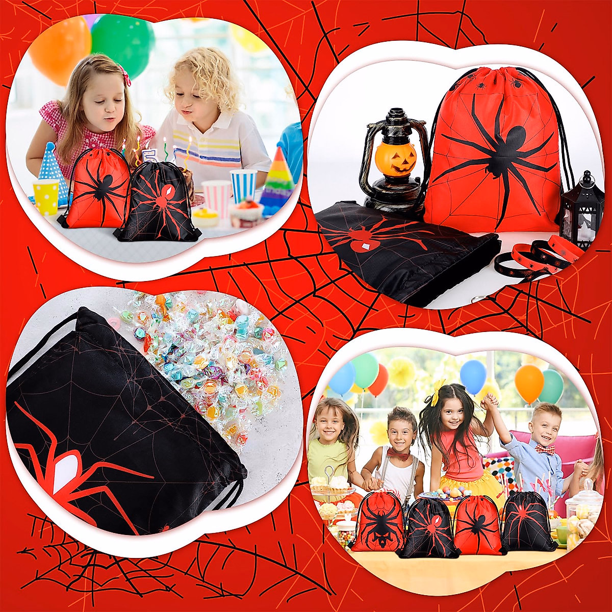 Lothee 30 Pcs Spider Web Drawstring Bags Birthday Party Decoration Spider Goodie Bag Kid Backpack for Birthday Party Supplies (Novel Style)