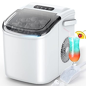 Ice Maker Countertop, Fast Ice Making in 6 Mins 9 Bullet-Shaped Ice, 26.5lbs/24Hrs, Portable Ice Maker Machine with Self-Cleaning, Ice Scoop, Ice Bags and Basket, for Home/Kitchen/Office/Bar/Party
