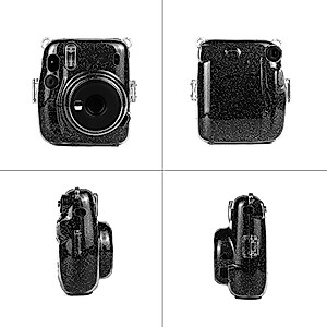 MOSISO Protective Case Compatible with Fujifilm Instax Mini 11 Instant Camera, Sparkly Glitter Hard Shell Camera Case Cover with Adjustable Rainbow Shoulder Strap, Clear