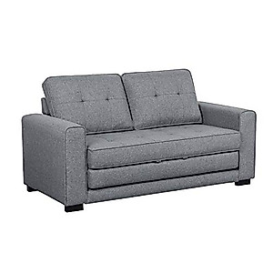 Container Furniture Direct Linen Mid Century Modern Living Room Squared Arm Fold Out Sofa Bed, 58", Pewter