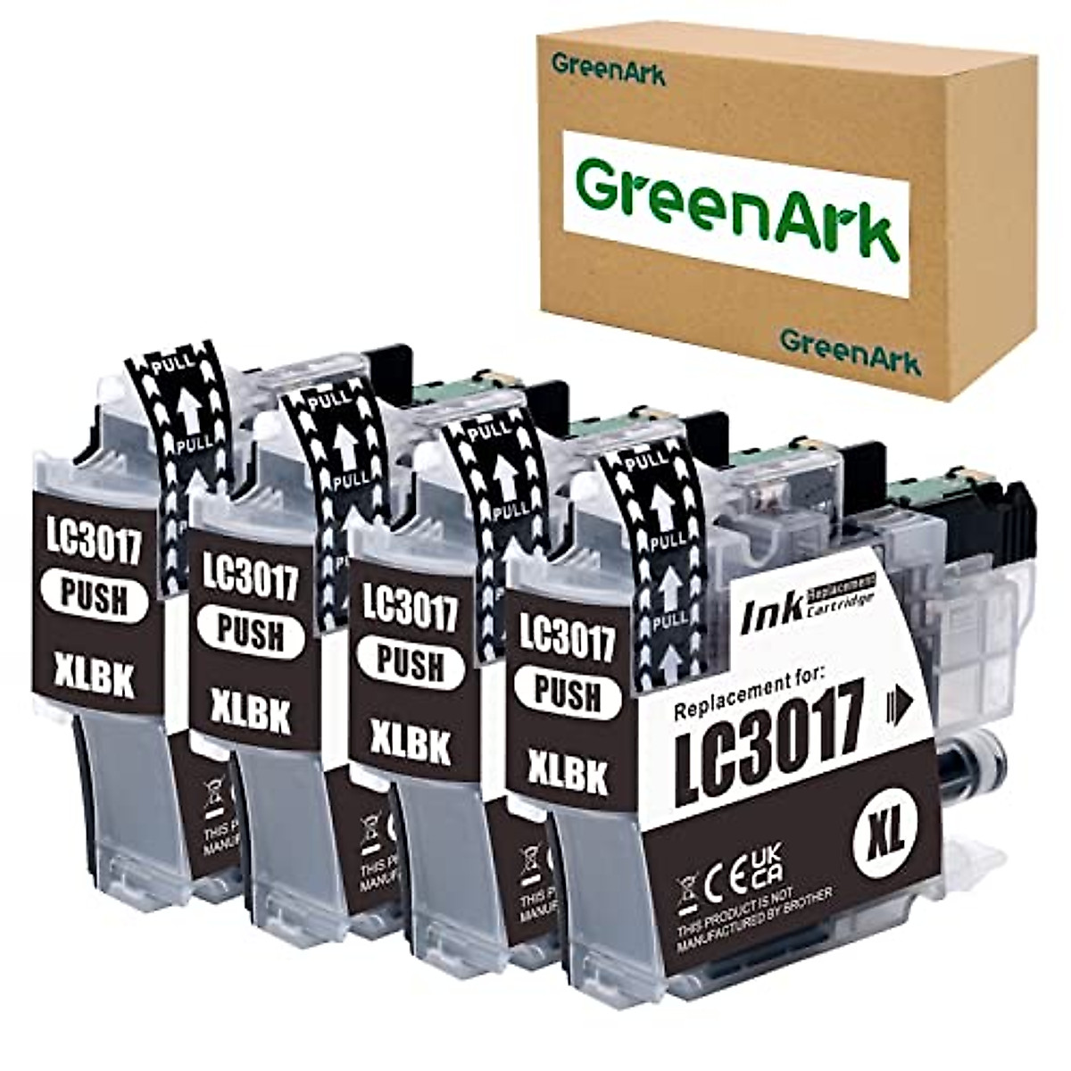 GREENARK Compatible Ink Cartridge Replacement for Brother LC3017BK High Yield Black Work for Brother MFC-J6930DW MFC-J5330DW MFC-J6530DW MFC-J6730DW Printers, 4 Pack LC3017XL Black Ink Cartridges