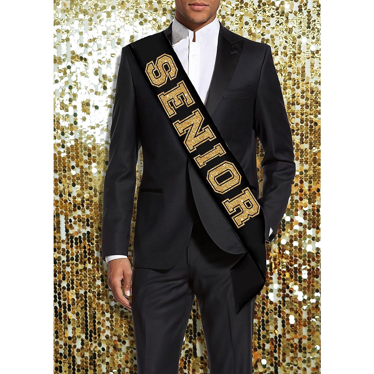 RhinestoneSash Senior Sash - Senior Gold Glitter Black Premium Quality PREMIUM GRADE SATIN Sash - Senior Send Off Gifts - Black Sash(GLD Senior) Blk