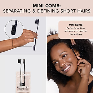 Kitsch Hair Edge Control Brush & Baby Hair Brush Comb Set, Double Sided Edge Fixer & Hair Styling Brush with Soft Nylon Bristles, Dual Edges for Grooming & Tame Flyaways, Combo Pack 2 Pieces (Black)