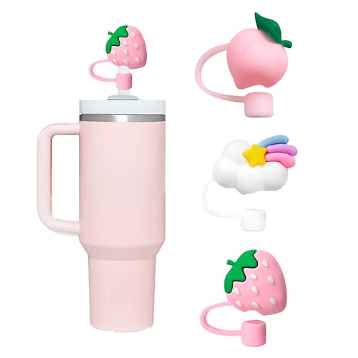 SEEZIZI 3 pcs Pink Straw Covers Cap Toppers Compatible with Stanley 30&40 oz Tumbler Cups,Reusable Cute Silicone Straw Tips Lids Protectors for 0.4 in/10mm Stanley Cups Straws Accessories