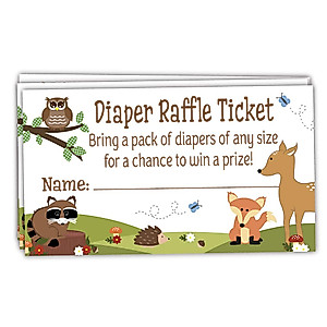 50 Woodland Diaper Raffle Tickets - Boy Baby Shower Game