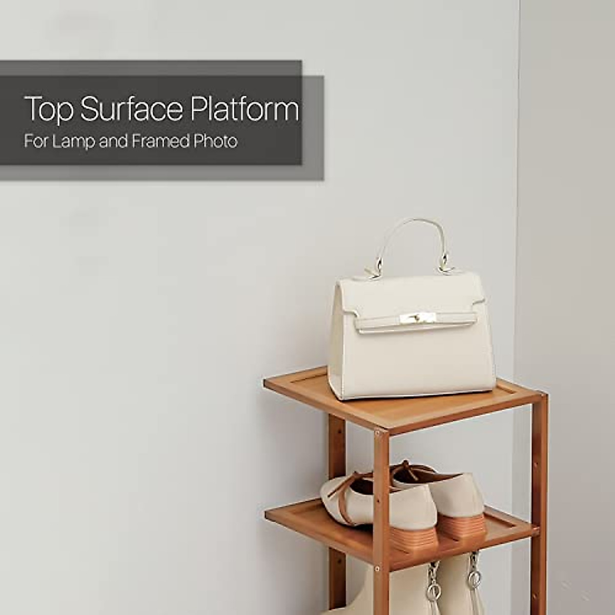 MoNiBloom 5 Tier Shoe Rack, Bamboo Narrow Single Pairs Shoe Storage Space Saving Ventilated Shoe Organizer for Small Spaces Corner Hallway Entryway, Brown