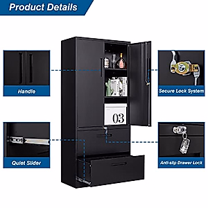 PEUKC 2-Drawer Metal File Cabinet, Lateral Vertical Filing Cabinets for Home Office, Locking File Cabinet with Storage Shelves, Legal/Letter/A4 Size Offcie File Cabinet, (Black, Assemble Required)