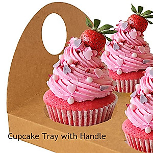 UnicoPak 20 Pack 10 x 6.8 x 4 Inch Tall Brown Cupcake Boxes with Handle Tray, Cupcake Boxes 6 Count, Extra Large Cupcake Boxes Bakery Boxes Muffin Boxes for Standard and High Creams Decorated Cupcakes Muffins Jumbo Cupcakes