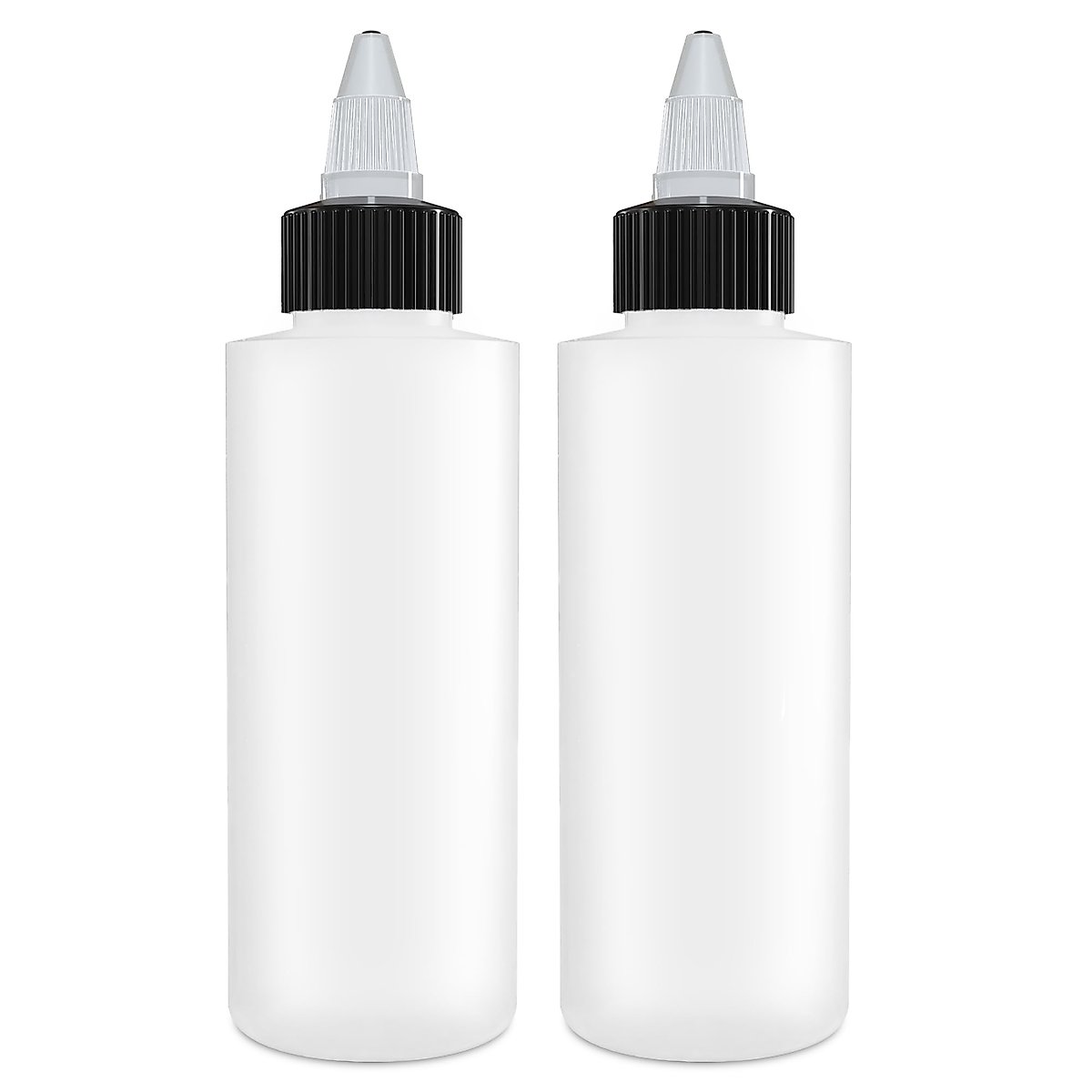 BRIGHTFROM Twist Top Applicator Bottles, Squeeze 2 OZ Empty Plastic Bottles, Refillable, Black Open/Close Nozzle - Multi Purpose (Pack of 2)