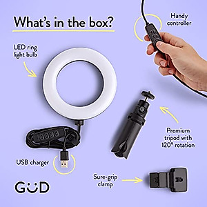 THE GüD COMPANY: The Perfect 5-inch Portable Ring Light with Stand, Premium Photo and Video Lighting, 5 Dimmable Light Modes, Black