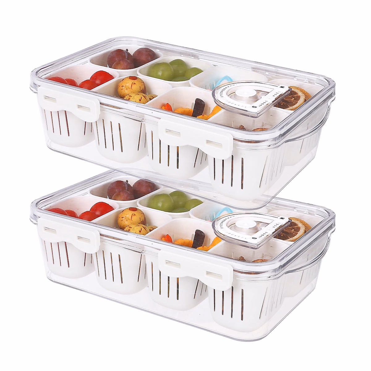 OZEPLASC Divided Serving Tray with 8 Compartments Snack Box Container with Lid, Airtight, Portable, White, Minimalist Style